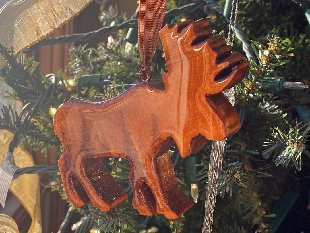 Moose Wooden Ornament, Handcut Wood Shelf Sitter, Forest Resin Art ...