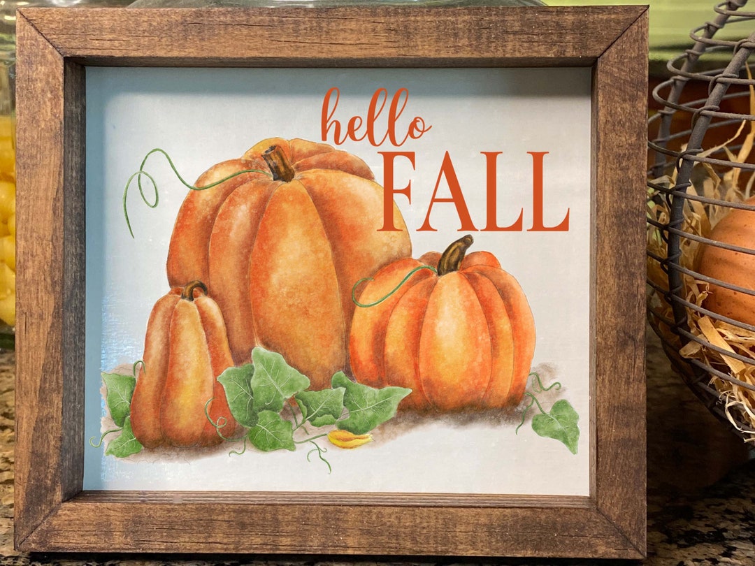 Hello Herbst Kürbisse Bauernhaus Schild Herbstdekoration für Home ...