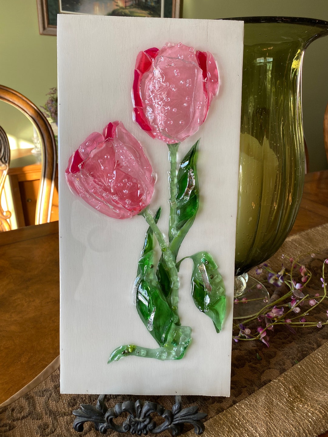 Tulip Flower Painting Pink Flower Decor Wood Wall Art Original Flower ...