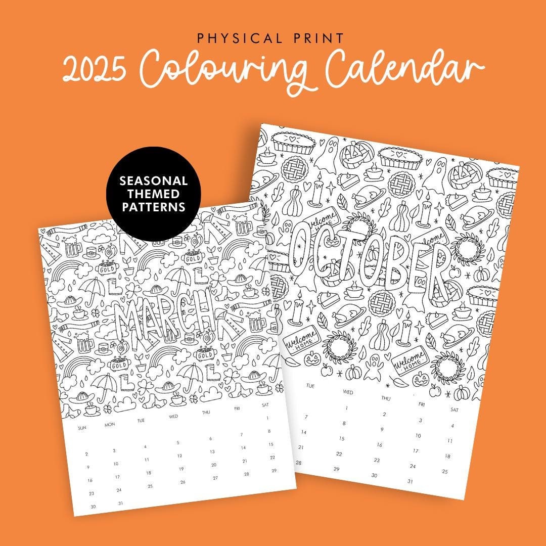 2025 Colouring Calendar seasonal Themed Patterns Physical Print ...