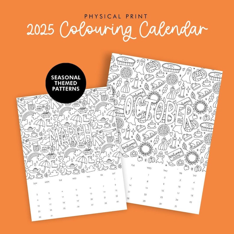 Calendario para colorear 2025 patrones temáticos de temporada: impresión física, calendario ...