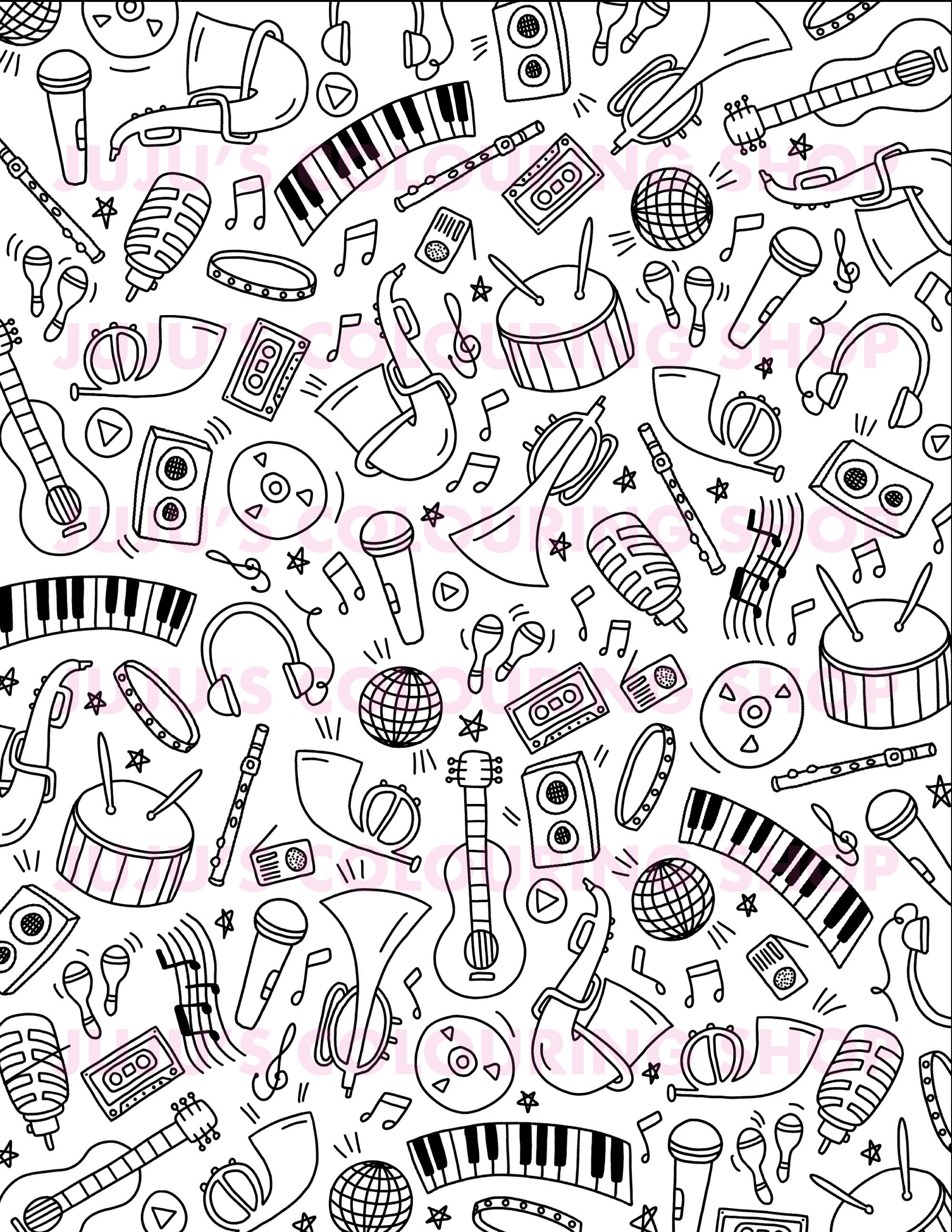 Music Themed Colouring Page, Printable Colouring Page, Instrument ...