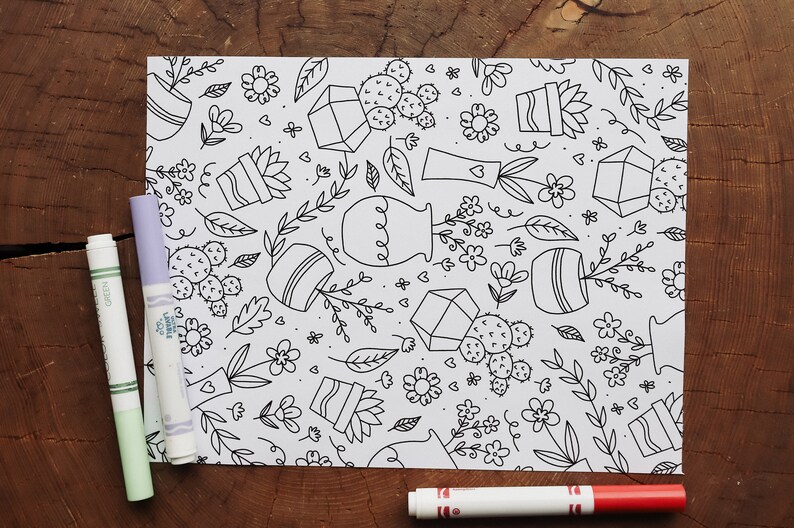 Potted Plant Themed Colouring Page Printable Colouring Page - Etsy