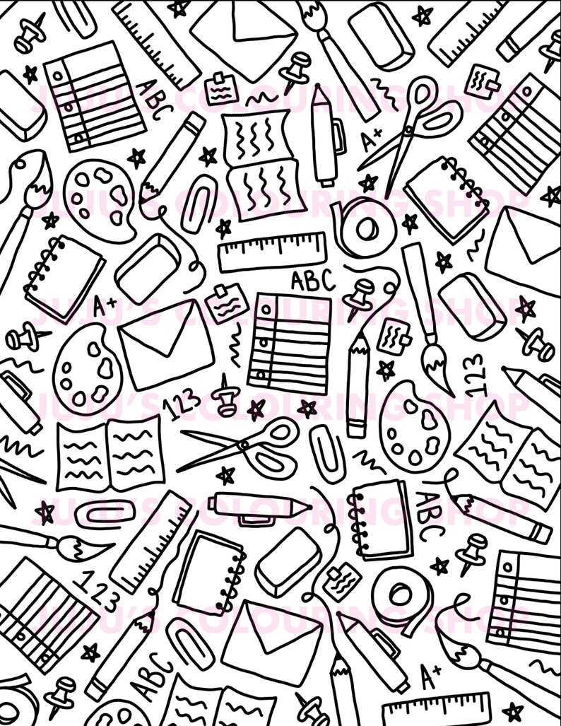 Stationary Themed Colouring Page, Printable Colouring Page, Back to ...