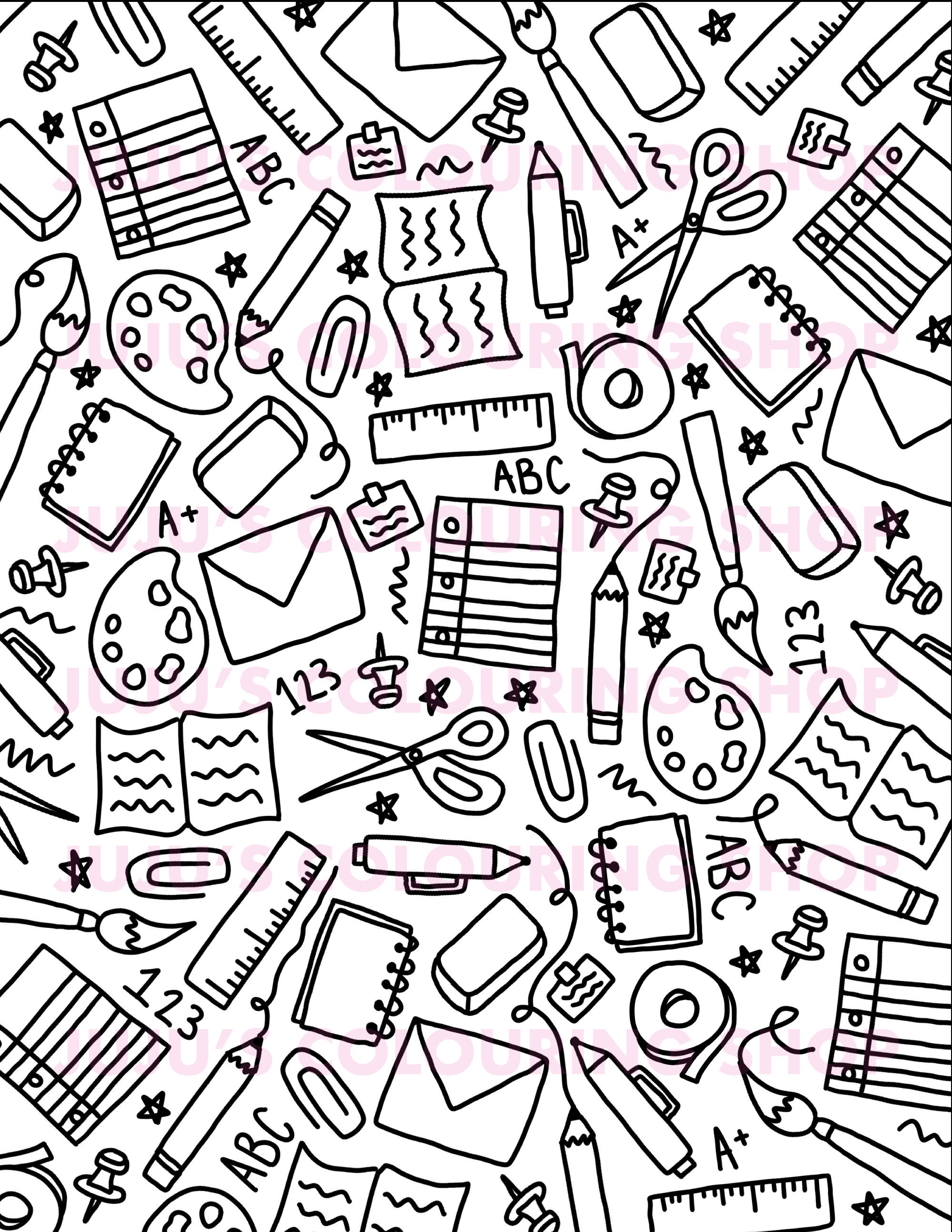 Stationary Themed Colouring Page, Printable Colouring Page, Back to ...