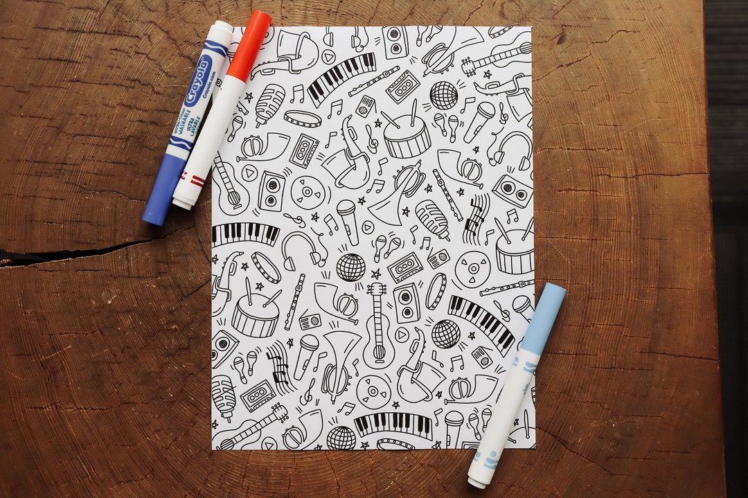 Music Themed Colouring Page, Printable Colouring Page, Instrument ...