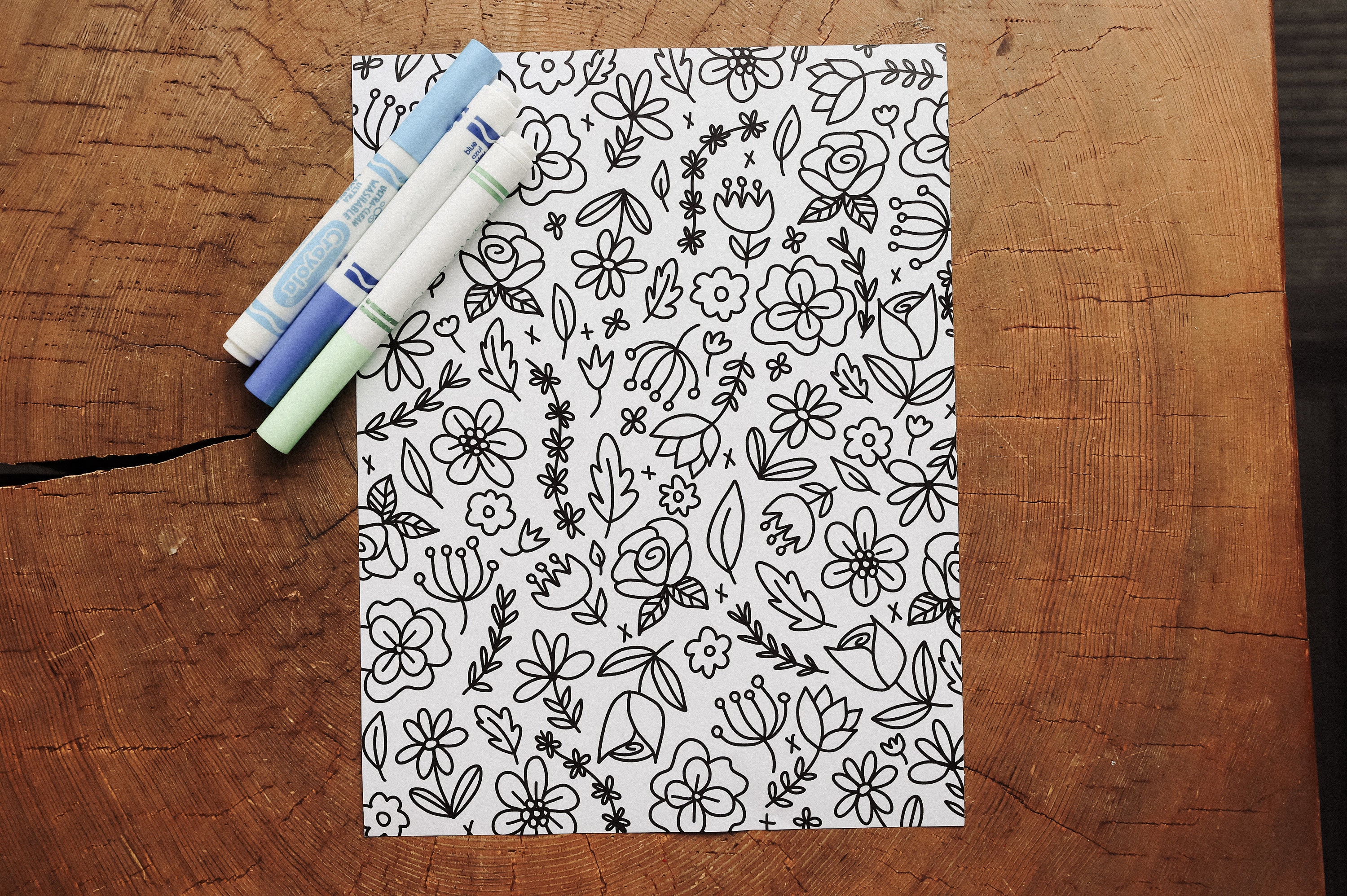 Flower Themed Colouring Page, Printable Colouring Page, Floral Themed ...