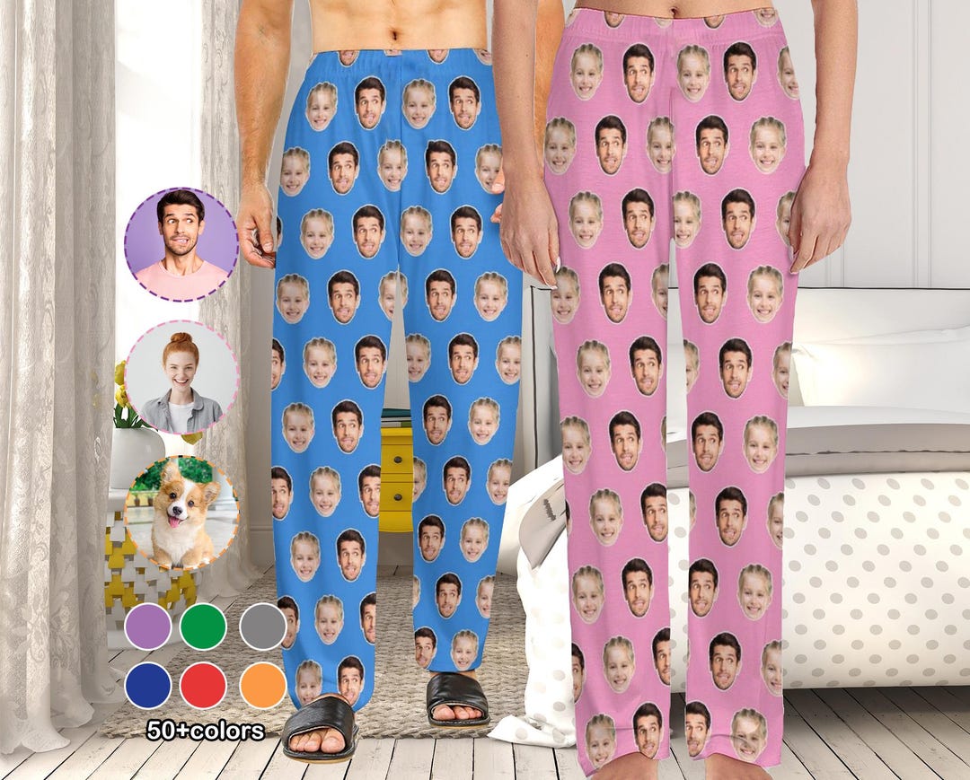 Custom Women Men Kid Pajama Pants With Faces, Mutiple Faces on Pajamas ...