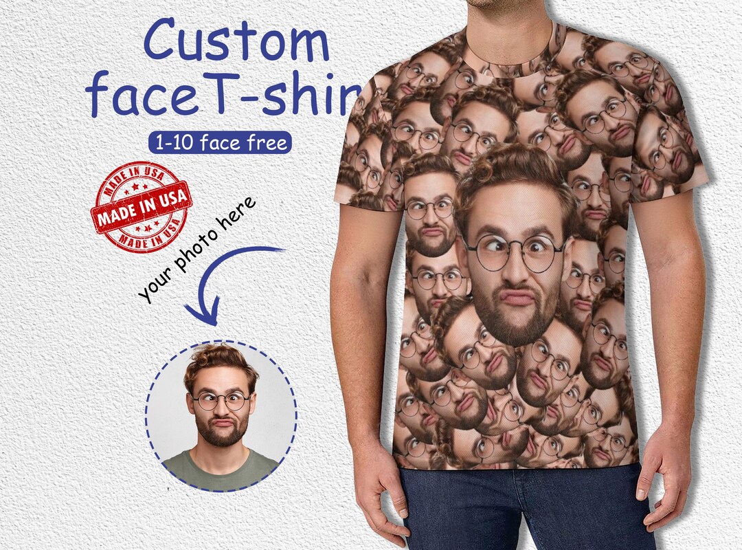 Custom Face All-over Print T-shirt, Personalized Photo Shirt - Etsy