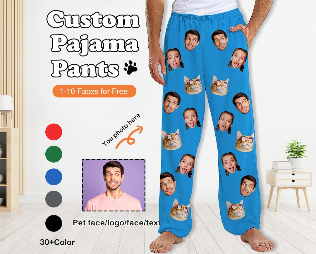 Personalized Photo Pajama Pants, Custom Face Trousers - Etsy
