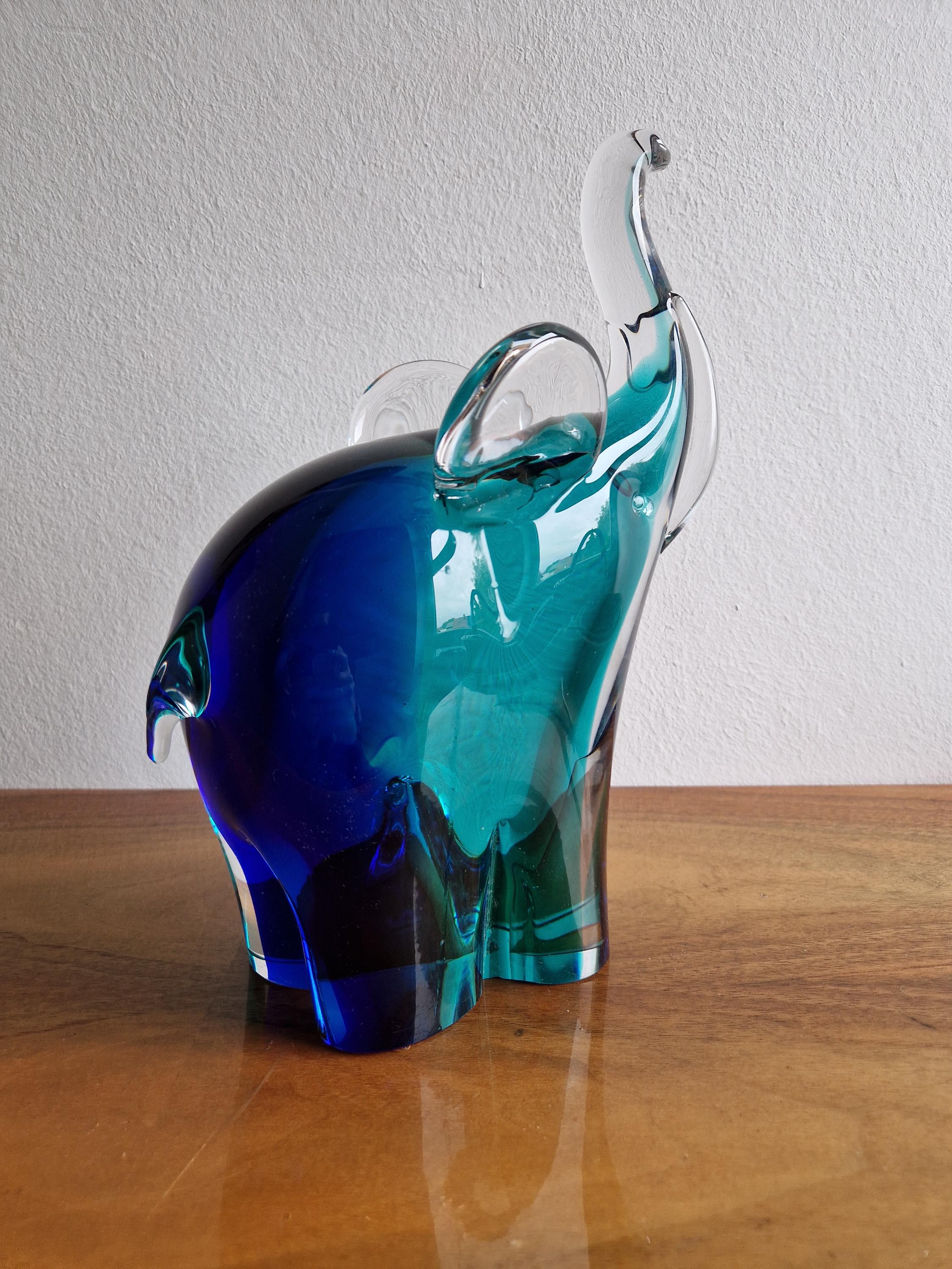 Vintage Murano Glass Elephant by V. Nason – Blue & Green Sommerso Art Glass Figurine, 1980s ...