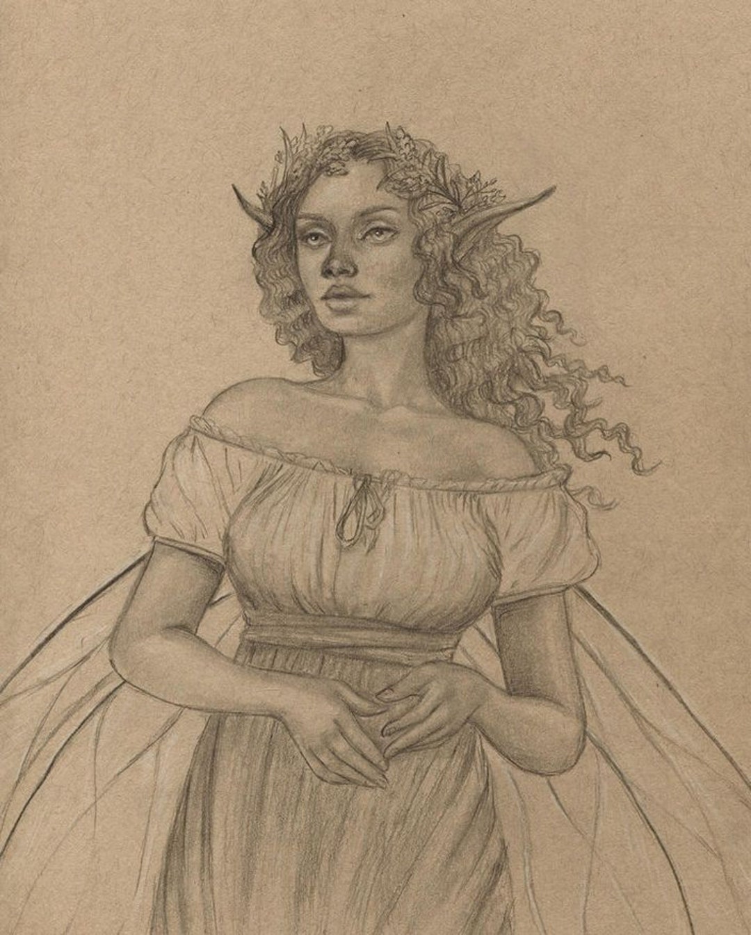Original Graphite Pencil Fairy Portrait Drawing 8x10 Matted Artwork ...