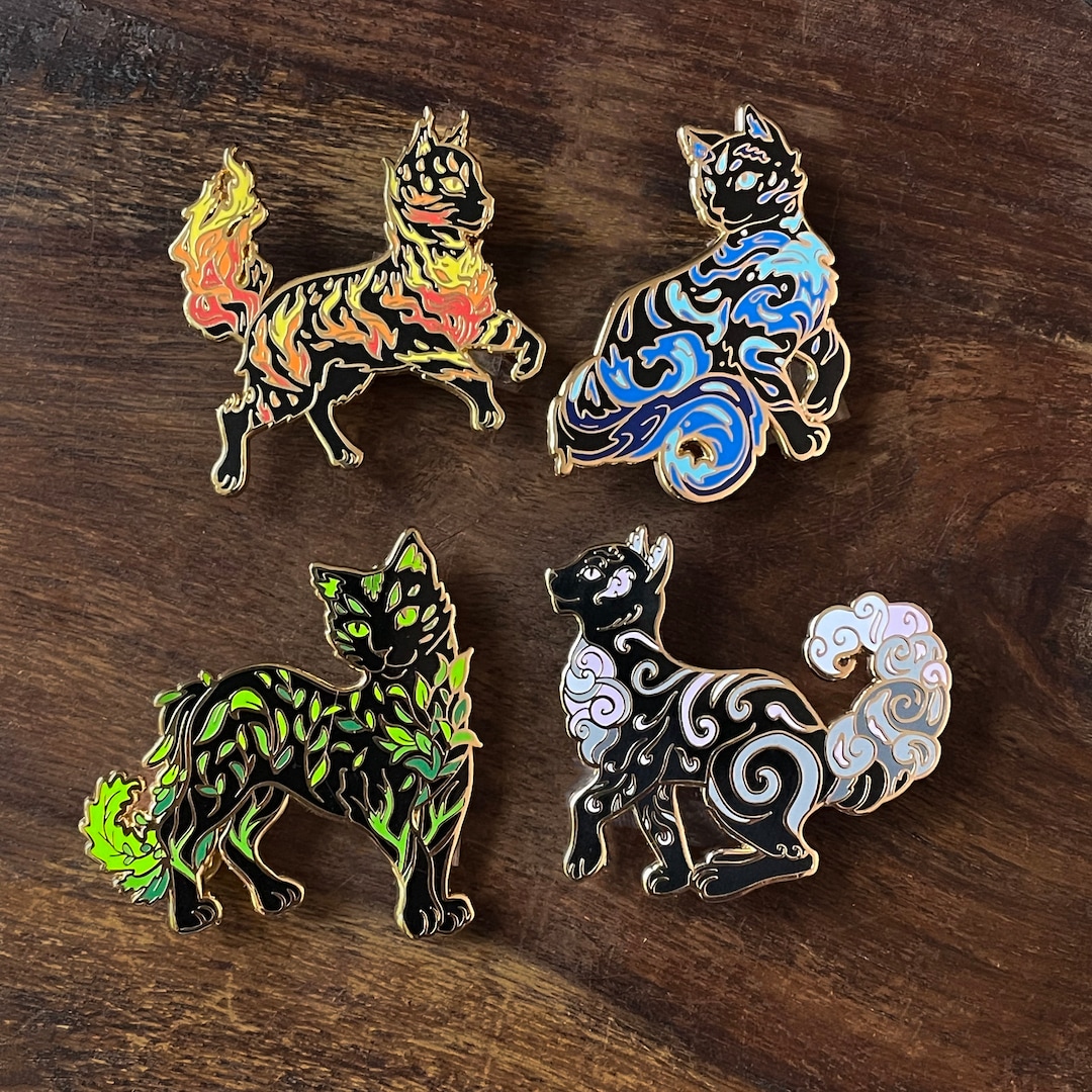 Elemental Cats Enamel Pin Set - Gold Plated Collectible Pins With Four Elements - Etsy