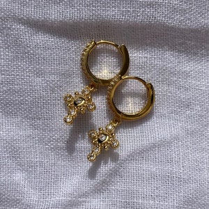 Bedazzled Cross Huggies 925 Sterling Silver - Etsy