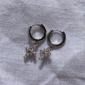 Bedazzled Cross Huggies 925 Sterling Silver - Etsy