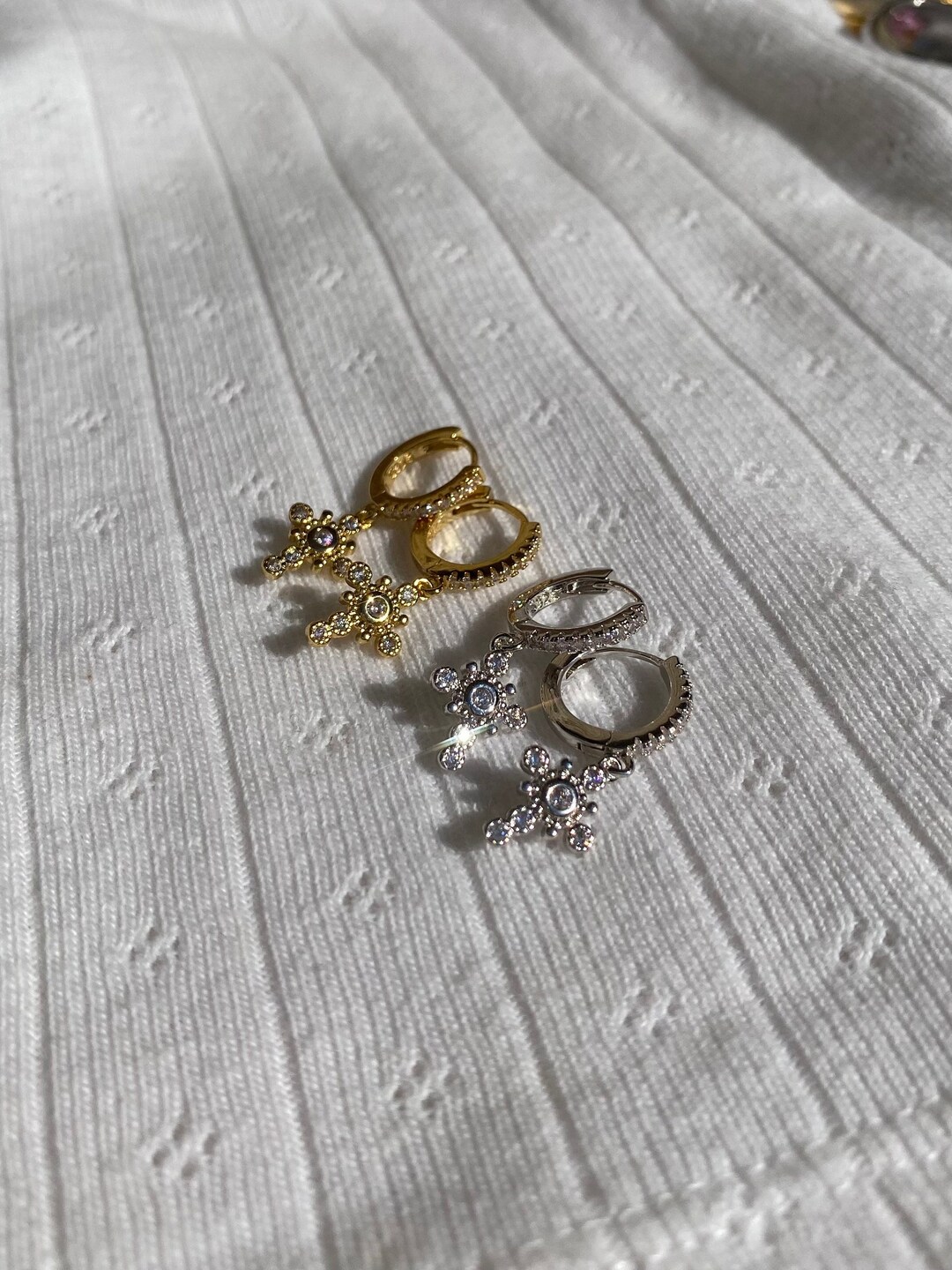 Bedazzled Cross Huggies 925 Sterling Silver - Etsy