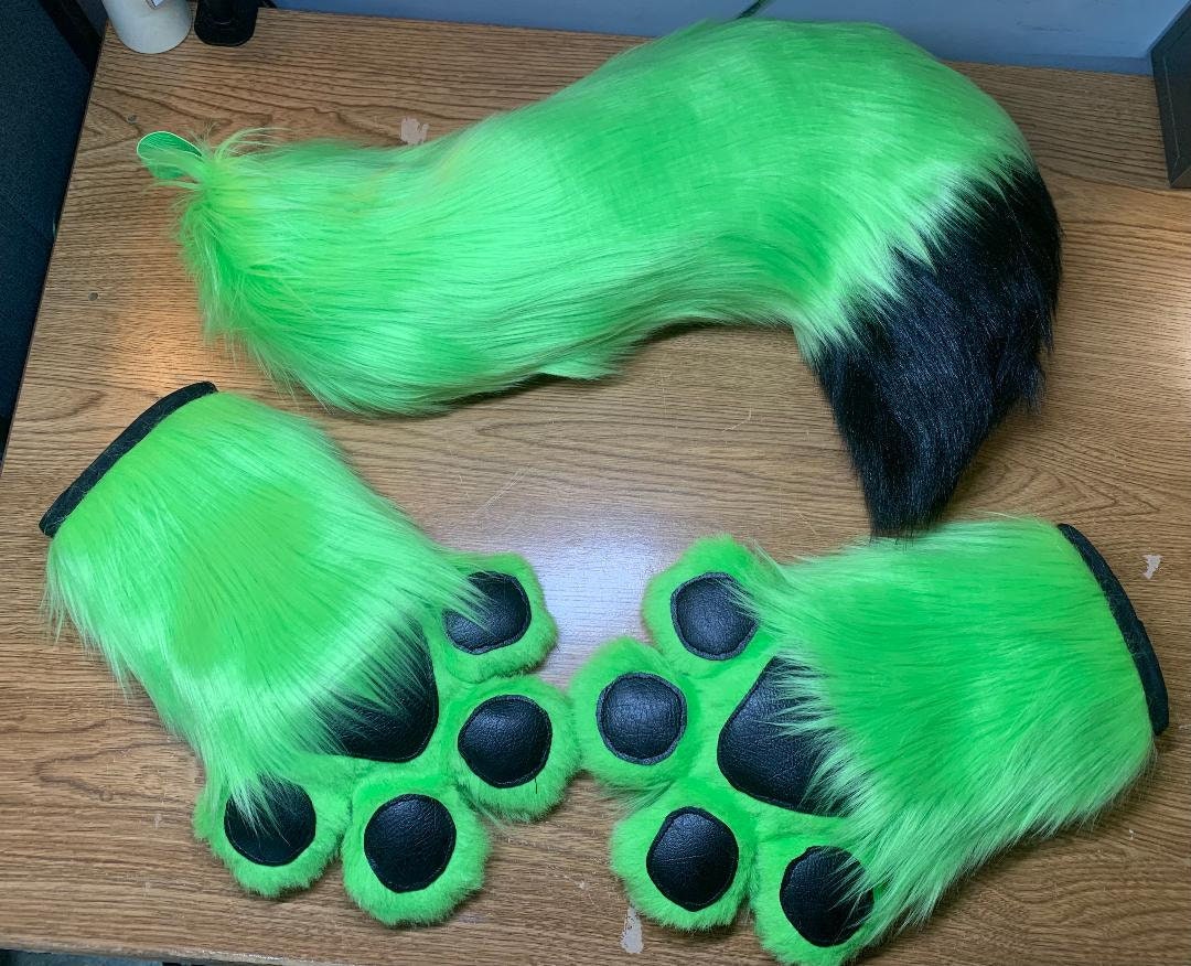 Toxic Waste lime Green and Black Fursuit Tail and Hand Paws Set - Etsy