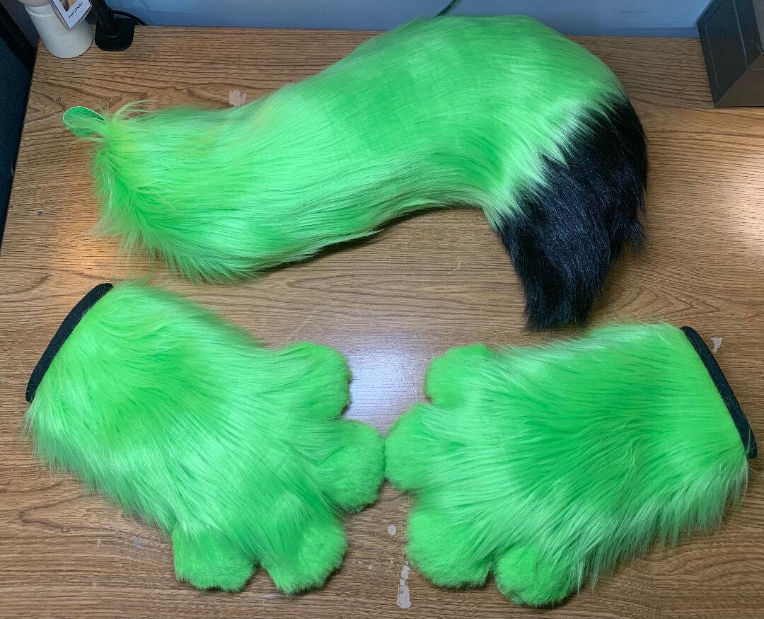 Toxic Waste lime Green and Black Fursuit Tail and Hand Paws Set - Etsy