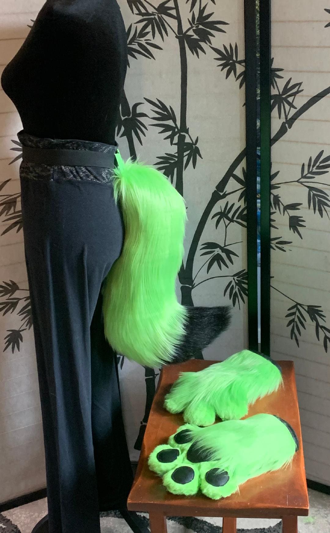 Toxic Waste lime Green and Black Fursuit Tail and Hand Paws Set - Etsy