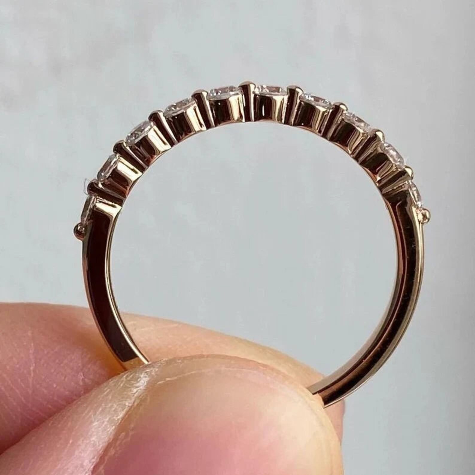 Floating Bubble Band, 1.50MM Round Cut Colorless Moissanite Half ...