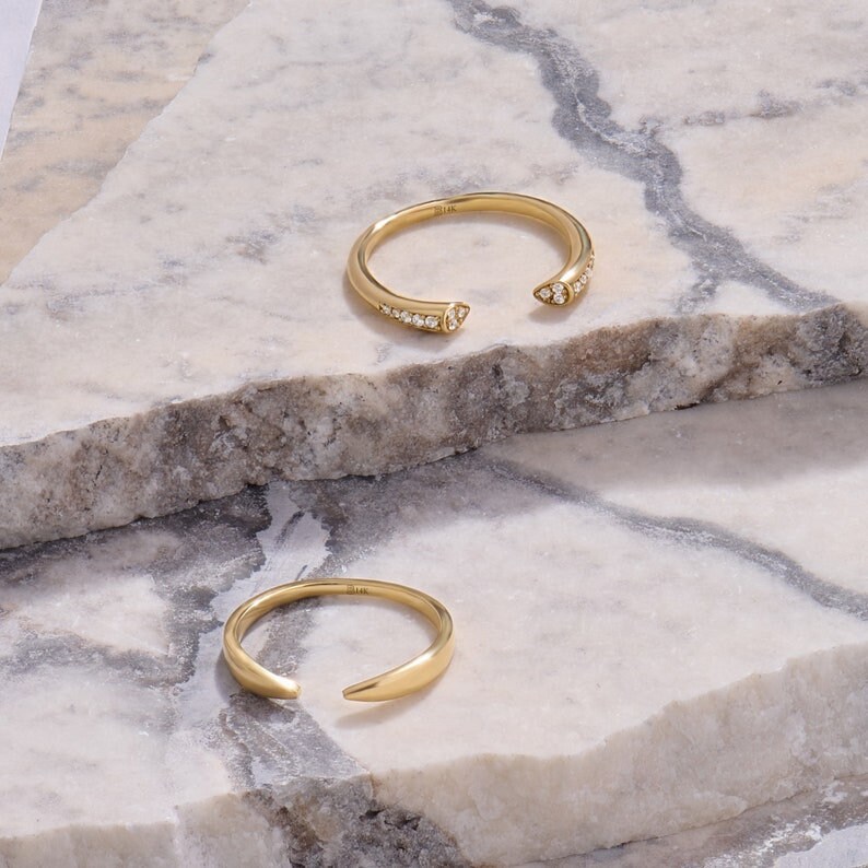 Pave Cuff Claw Ring 14k Solid Gold, Open Gap Knuckle Ring Women ...