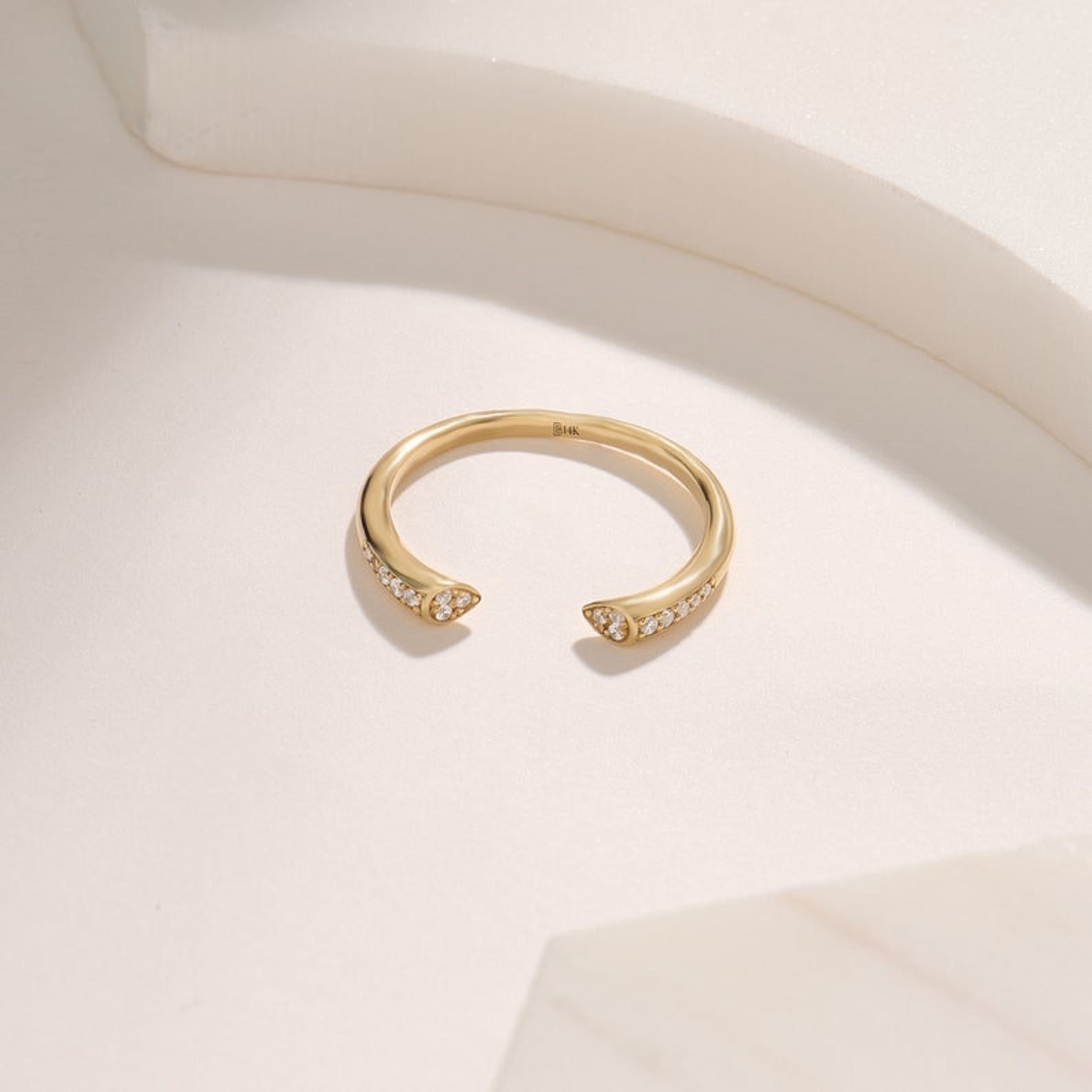 Pave Cuff Claw Ring 14k Solid Gold, Open Gap Knuckle Ring Women ...