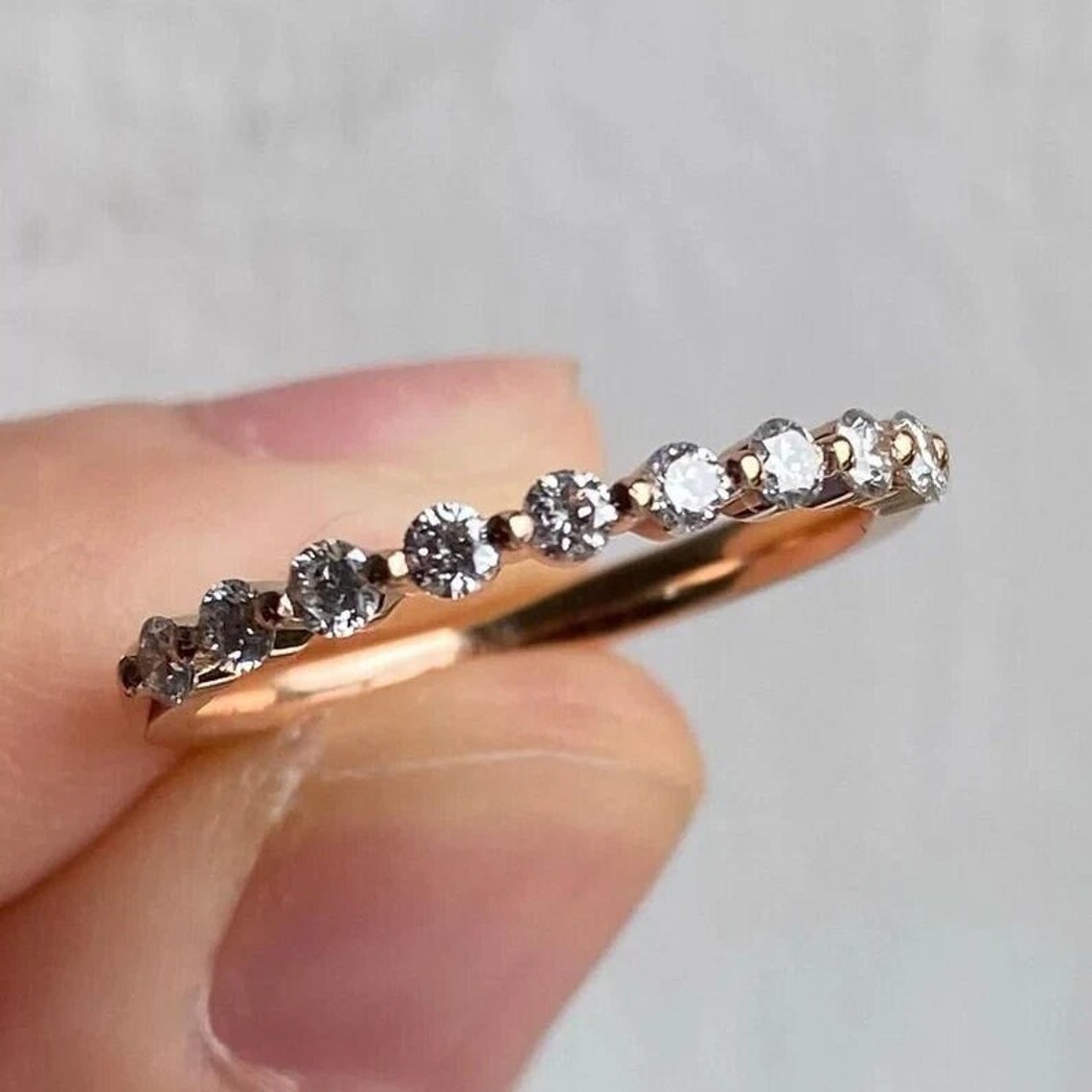 Floating Bubble Band, 1.50MM Round Cut Colorless Moissanite Half ...