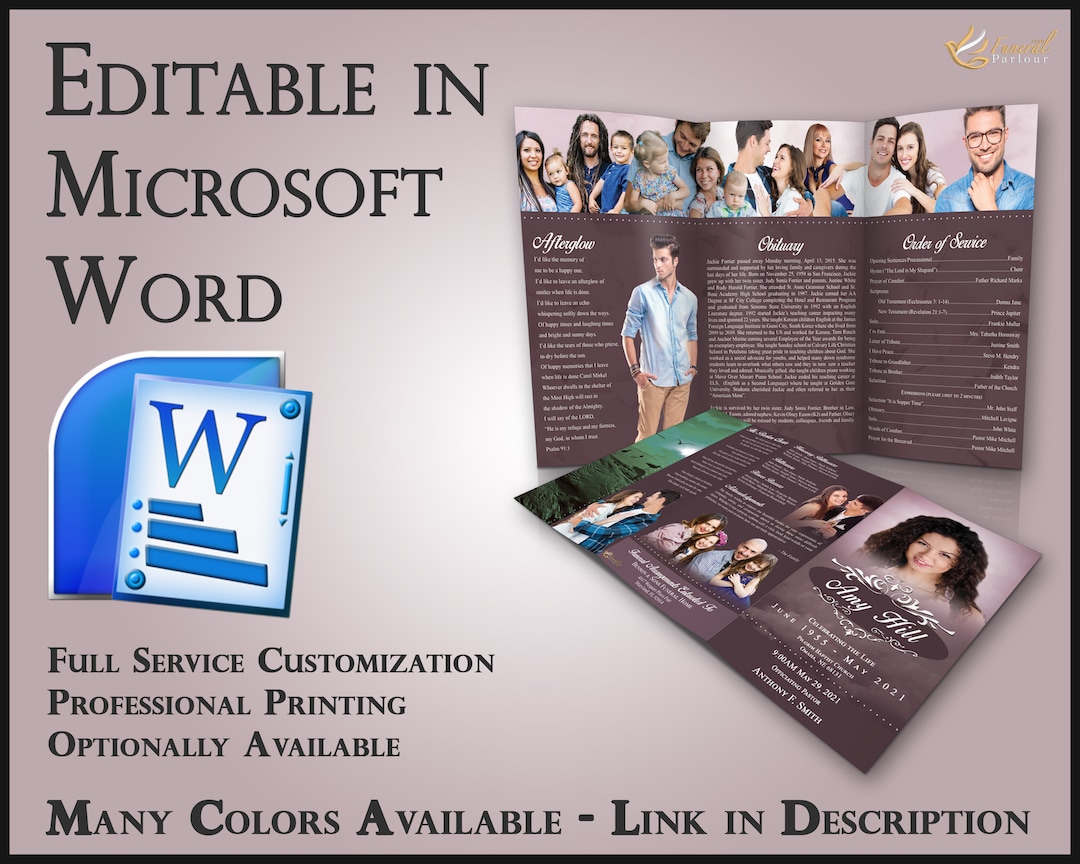 Obituary Template Trifold Brochure Sympathy - 2 Sizes Included - Etsy