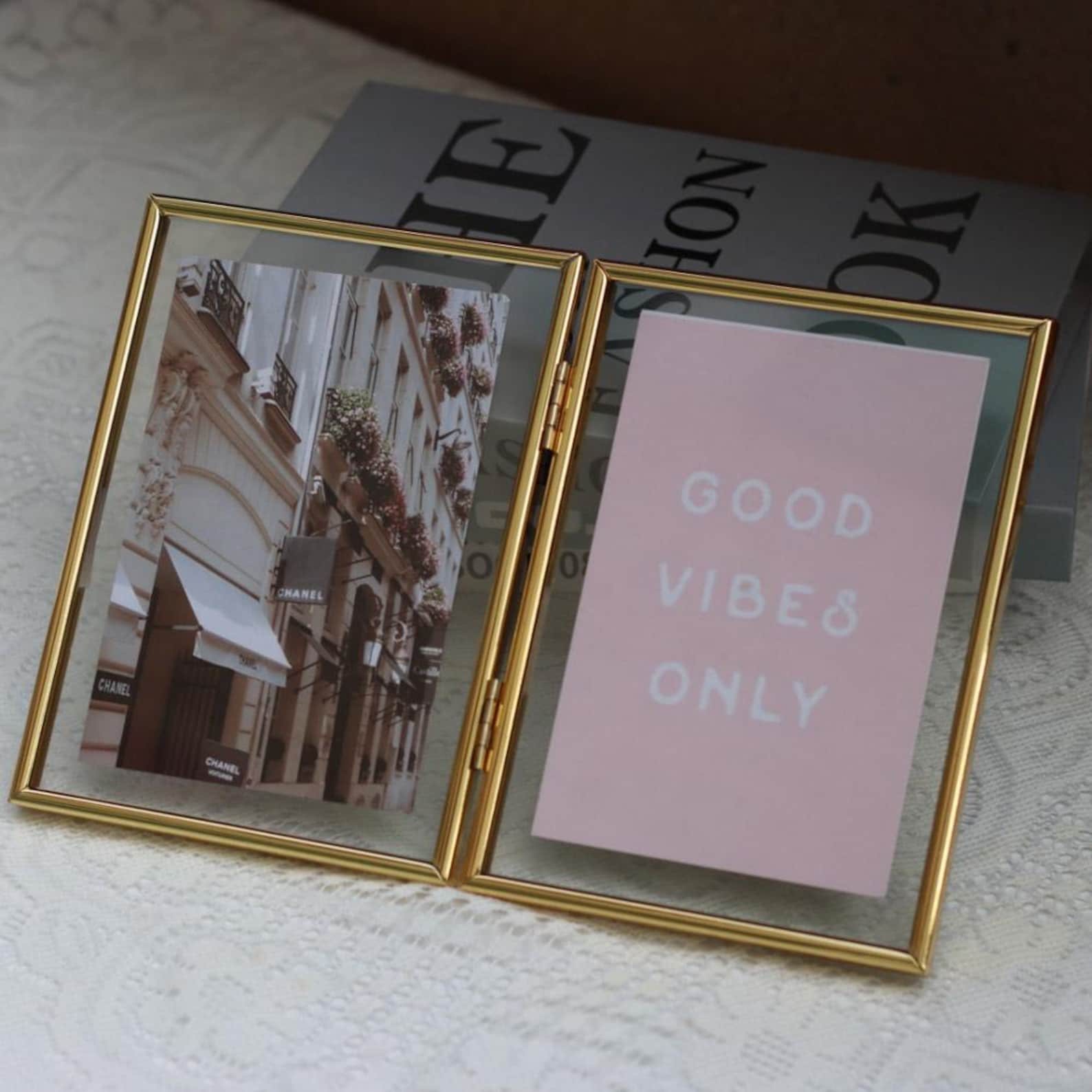 Foldable Picture Frame in Karat Golden, Double Sided Glass, 4 Sided ...