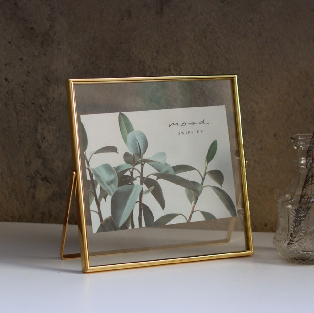 Golden Floating Frame in Square, Double Sided Frame, Glass Frame for ...