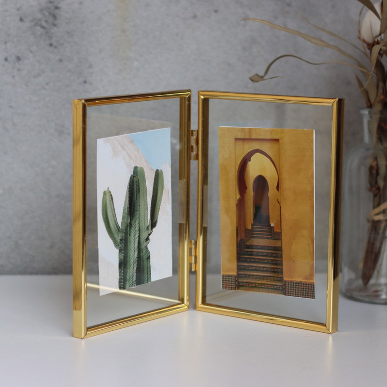 Foldable Picture Frame in Karat Golden, Double Sided Glass, 4 Sided ...