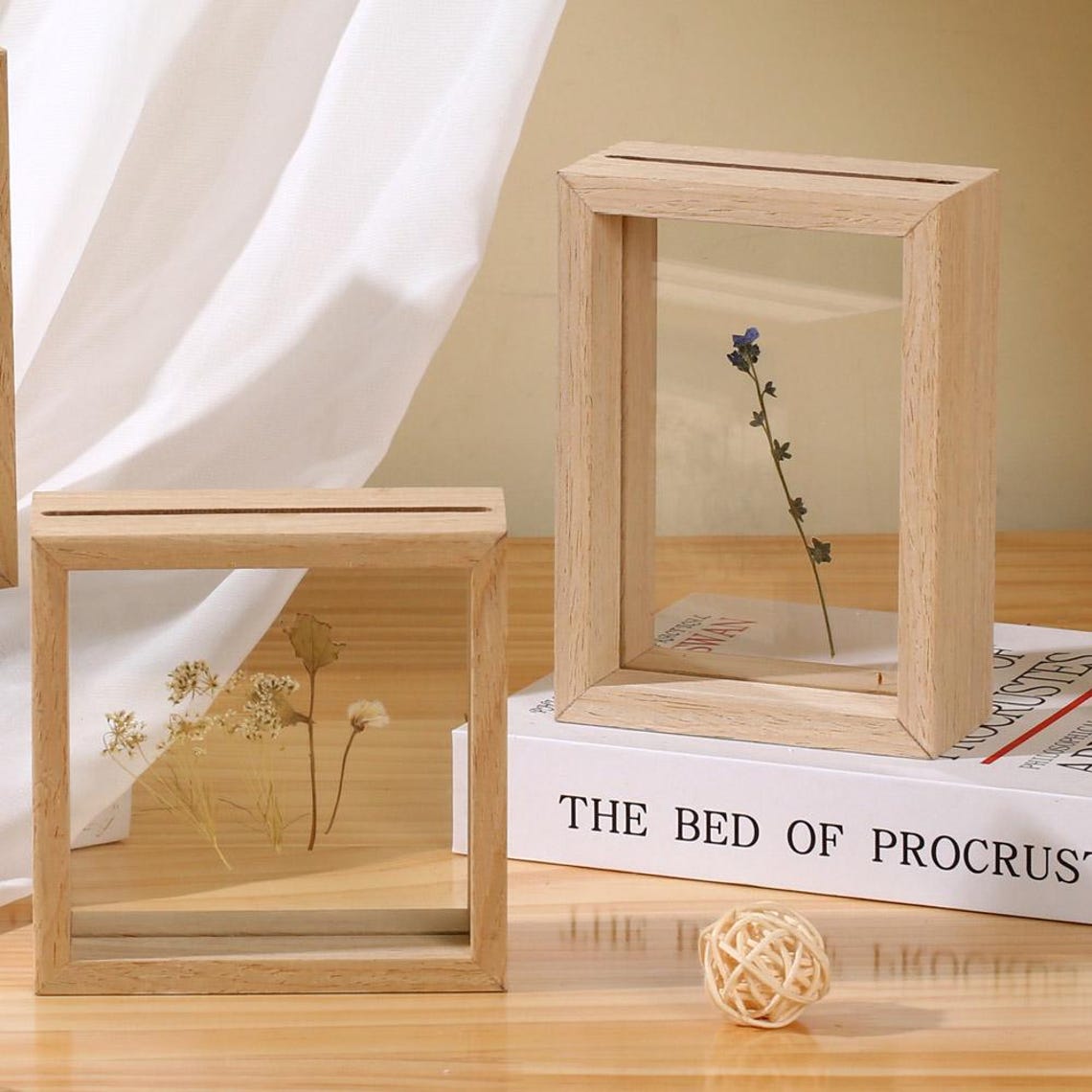 Square Floating Frame in White Oak Veneer, Double Sided Frame, Glass ...
