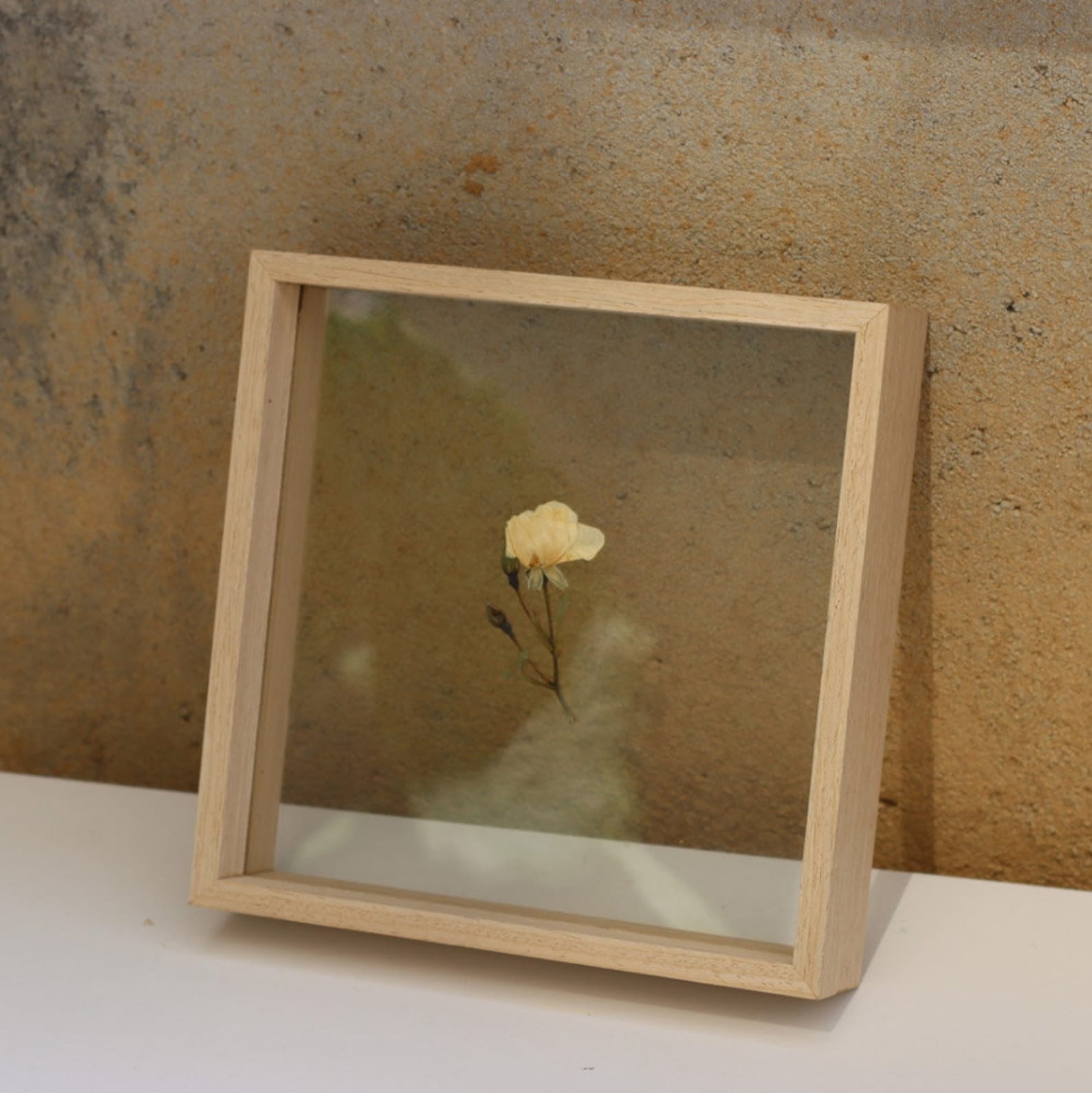 Square Floating Frame in White Oak Veneer, Double Sided Frame, Glass ...
