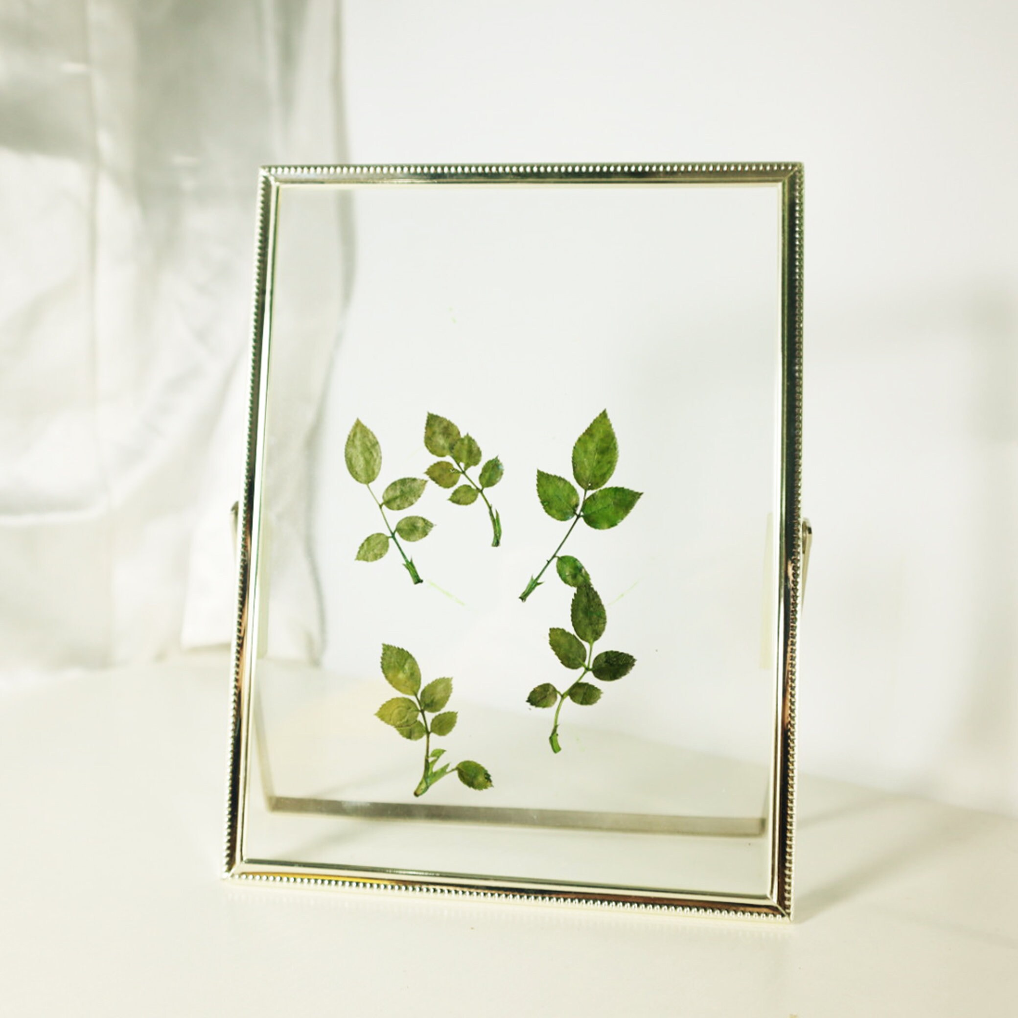 double glass panel metal frame Silver pressed flower frame minimalist ...