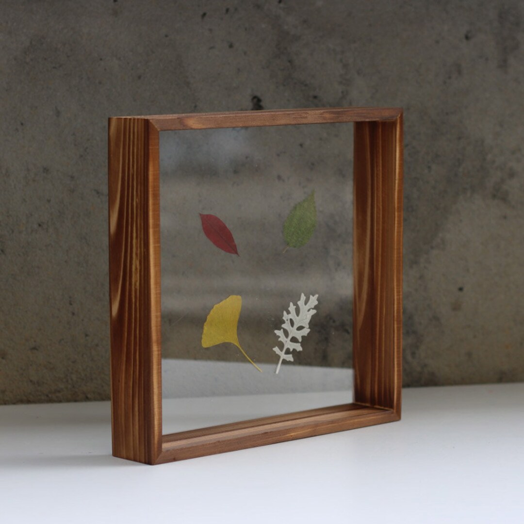 Darkened Pinewood Floating Frame in Square, Double Side Picture Frame ...