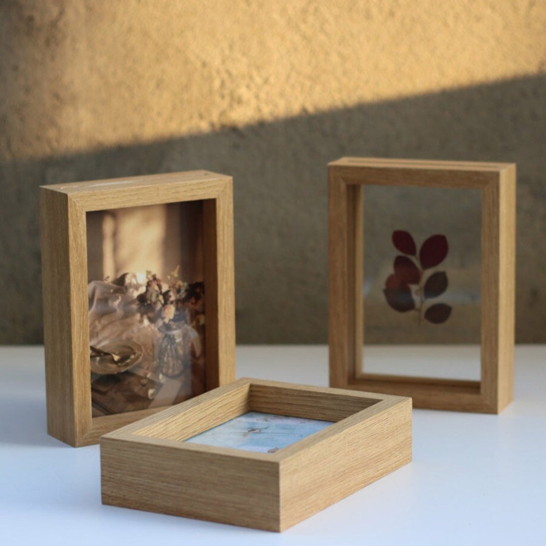 Retro Veneer Floating Frame, Small Double Side Frame, Glass Frame for ...