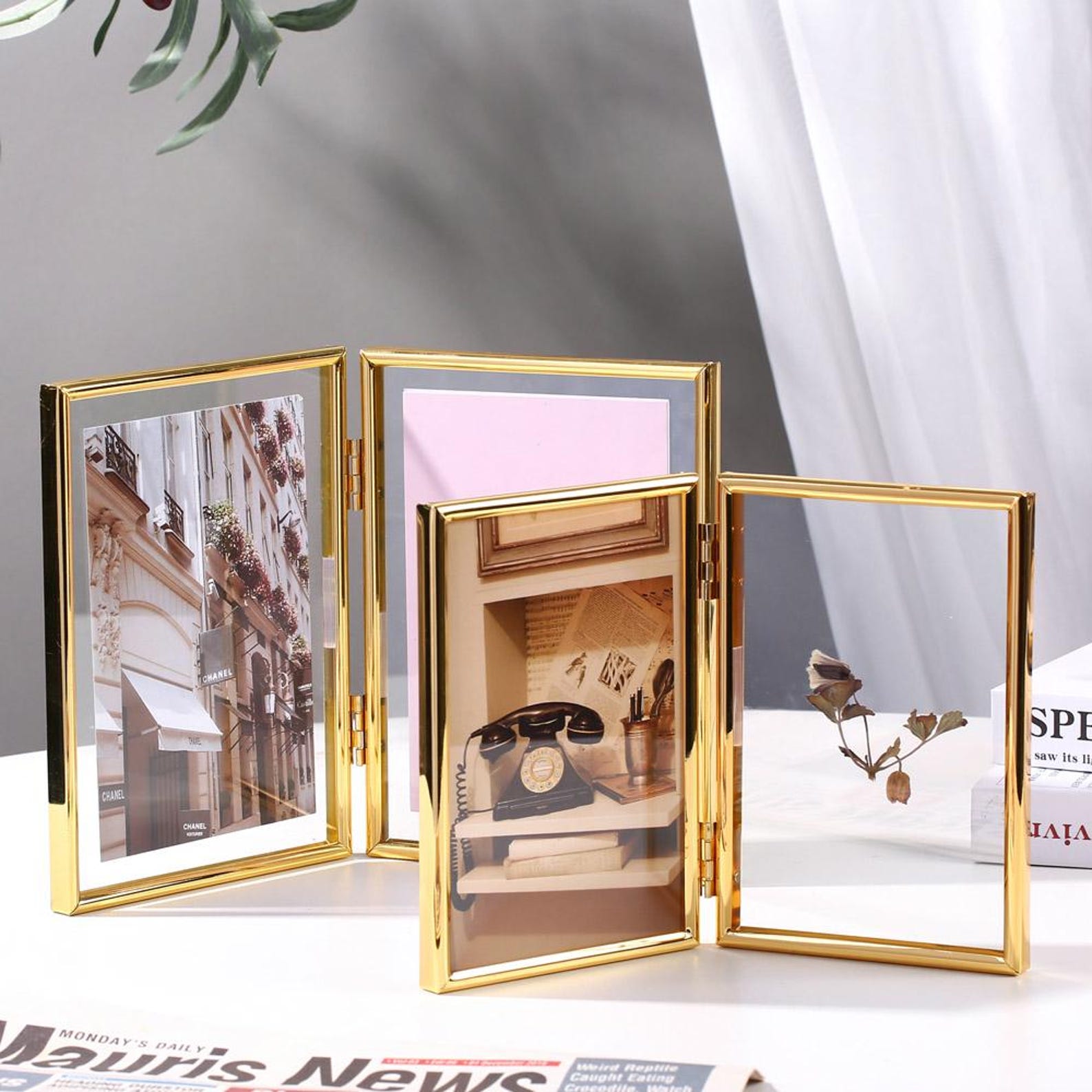 Foldable Picture Frame in Karat Golden, Double Sided Glass, 4 Sided ...