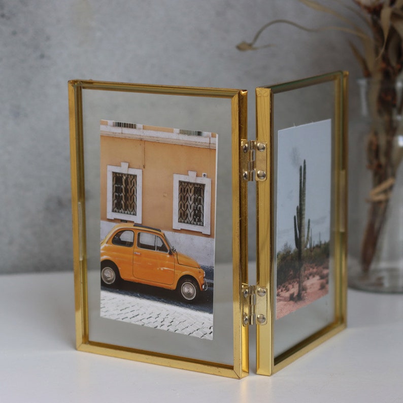 Foldable Picture Frame in Karat Golden, Double Sided Glass, 4 Sided ...