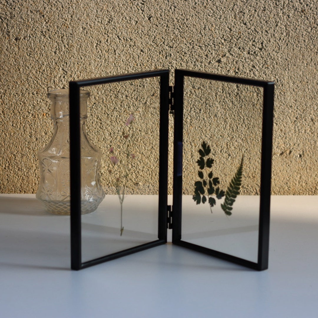 Bifold Black Floating Frame, Double Photo Frames, 2 Sided Glass Frame ...