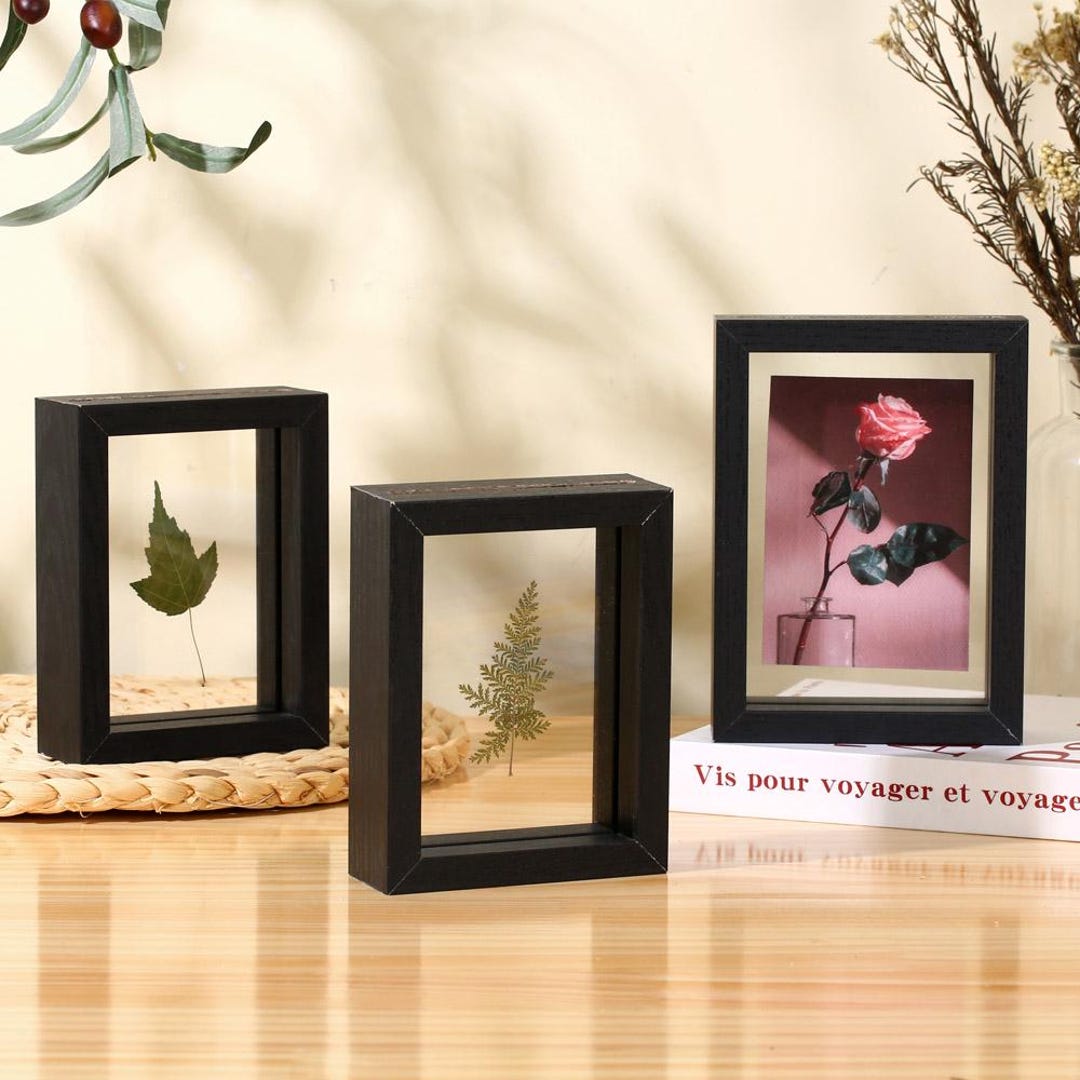 Black Floating Photo Frame: Double Sided Glass Frame Display for ...