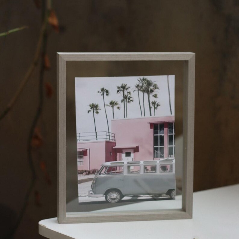 Pinewood Floating Frame in Gray Veneer, Double Sided Frame, Glass Frame ...