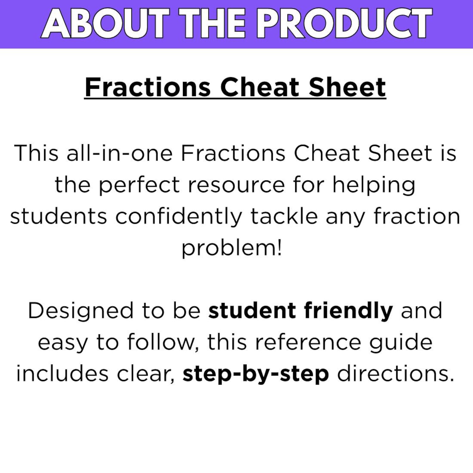 Fractions Cheat Sheet | Step-by-step Fractions Reference Sheet | Anchor ...