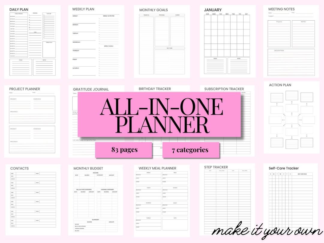 All-in-one Planner, Printable Planner, ADHD Planner, Undated Planner ...