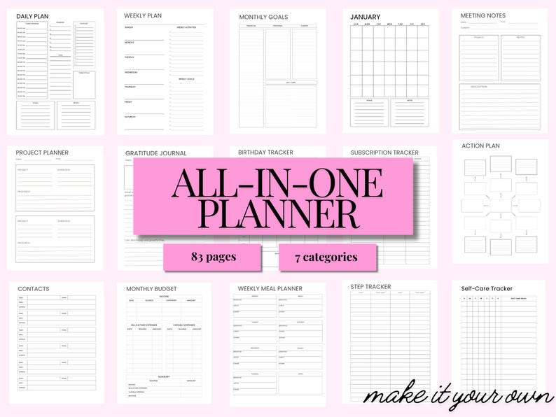 All-in-one Planner, Printable Planner, ADHD Planner, Undated Planner ...