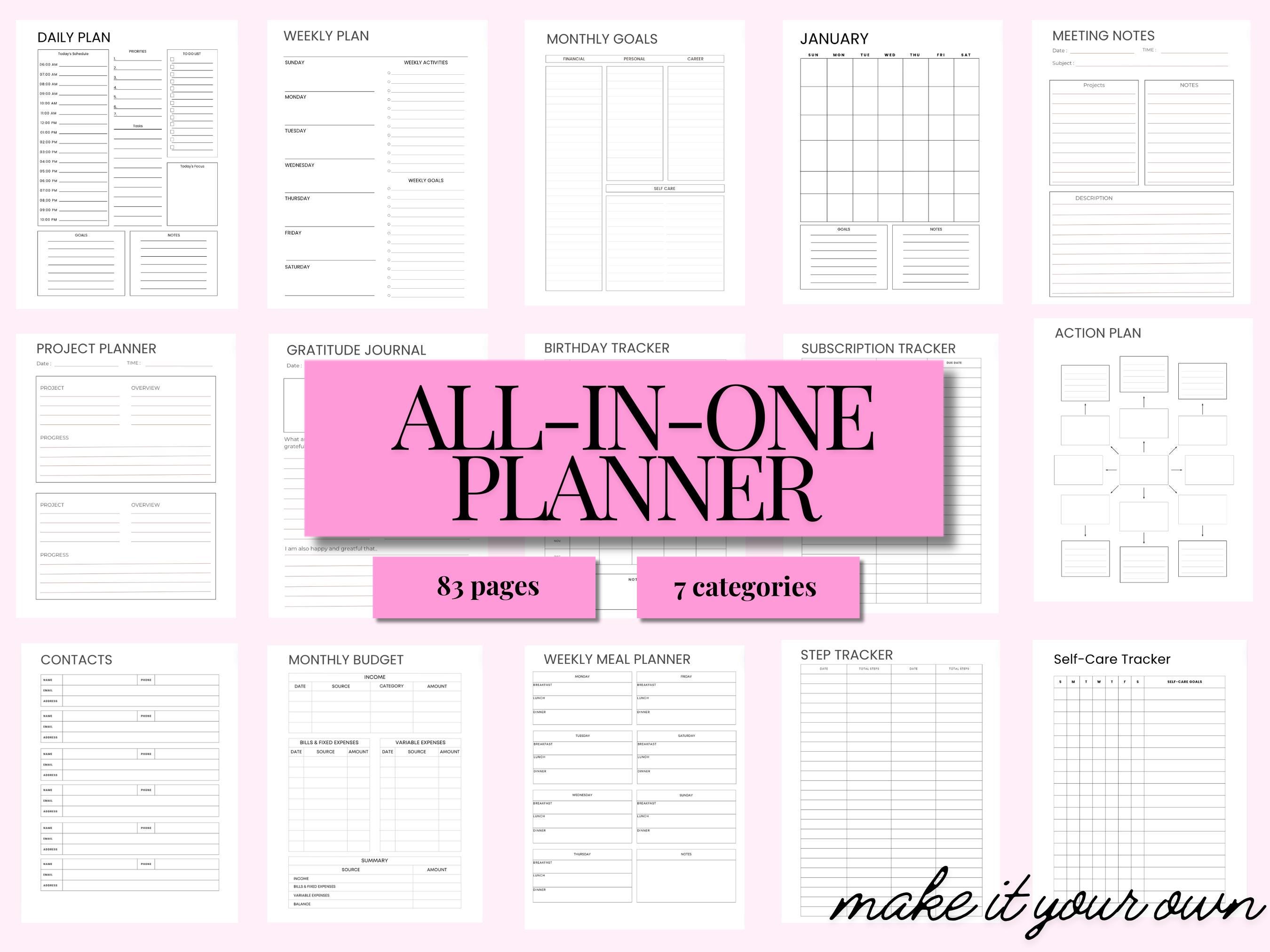 All-in-one Planner, Printable Planner, ADHD Planner, Undated Planner ...