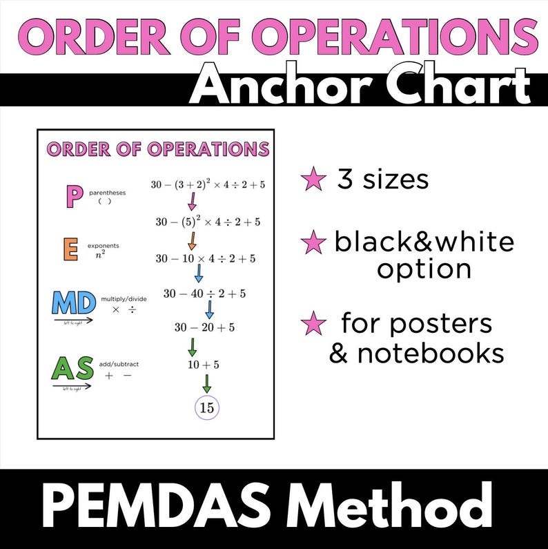 Order of Operations Anchor Chart ( PEMDAS ) - Etsy