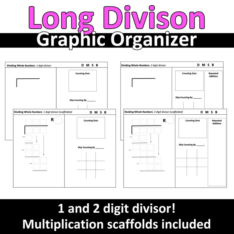 Long Division Graphic Organizer | Step-by-step Division Scaffold - Etsy