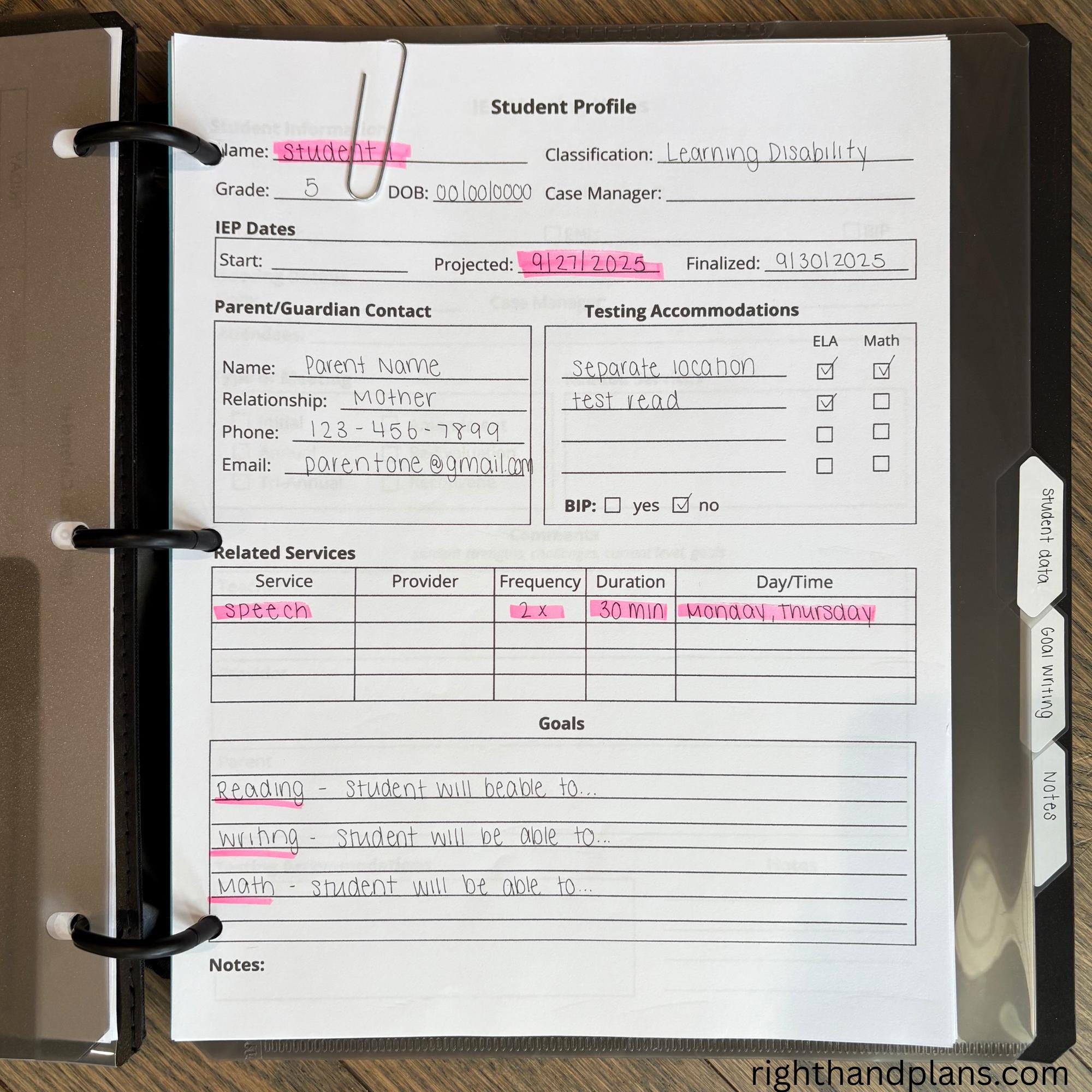 Printable IEP Binder | Editable Special Education Planner & Goal ...