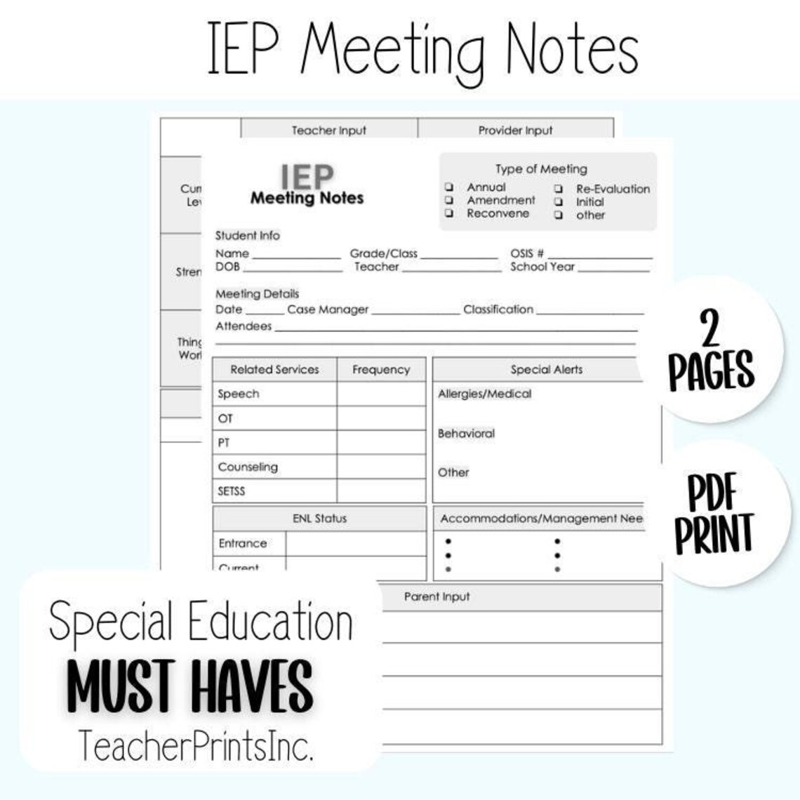 IEP Meeting Notes, Special Education Planner, Special Education ...