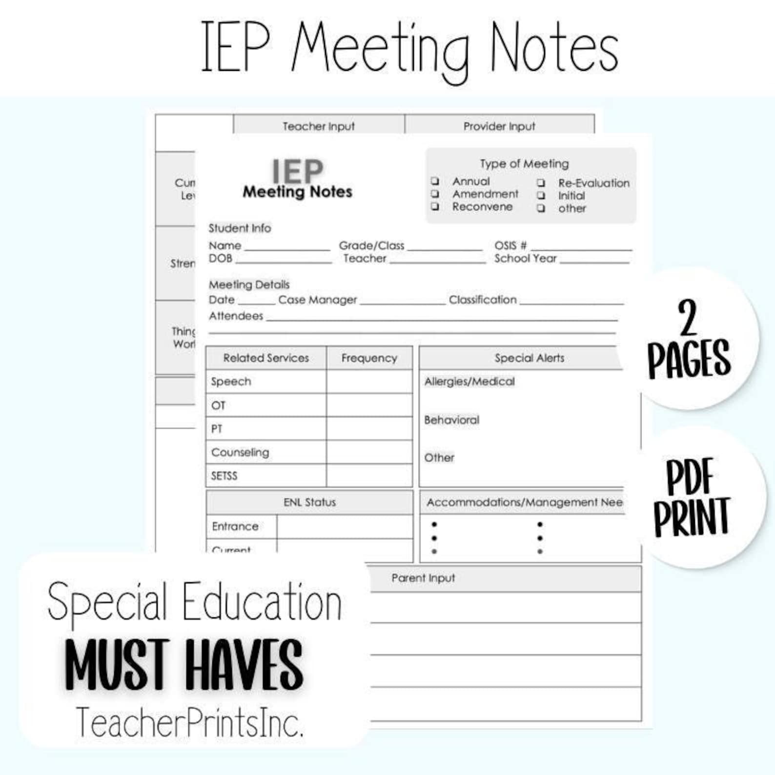IEP Meeting Notes, Special Education Planner, Special Education ...